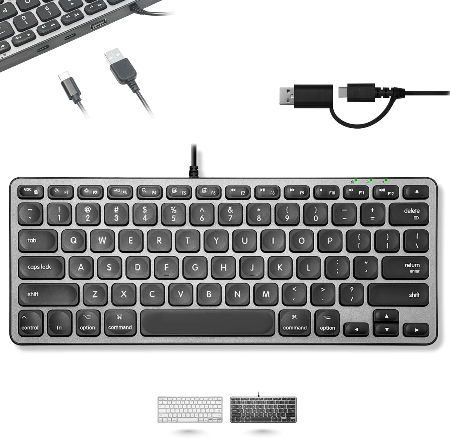 Macally Wired Keyboard for Mac with USB Hub (2x USBC / 1x USBA ...