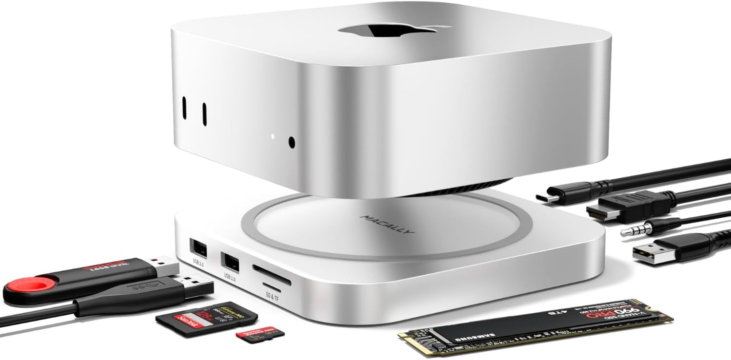 Macally Mac Mini M4 Dock and Stand Hub – USB-A Ports, NVMe/SATA SSD ...