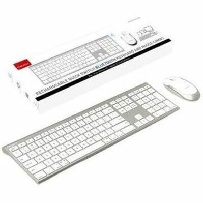 Macally Built-In Silent Thin Wireless Keyboard and Mouse Combo for Mac, Laptop, Multi-Device ...
