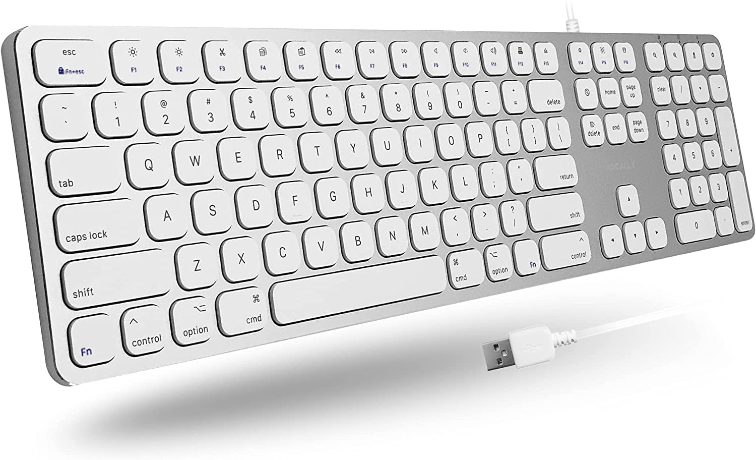 Macally Premium Wired Mac Keyboard with Number Keypad and 2 Port Hub ...