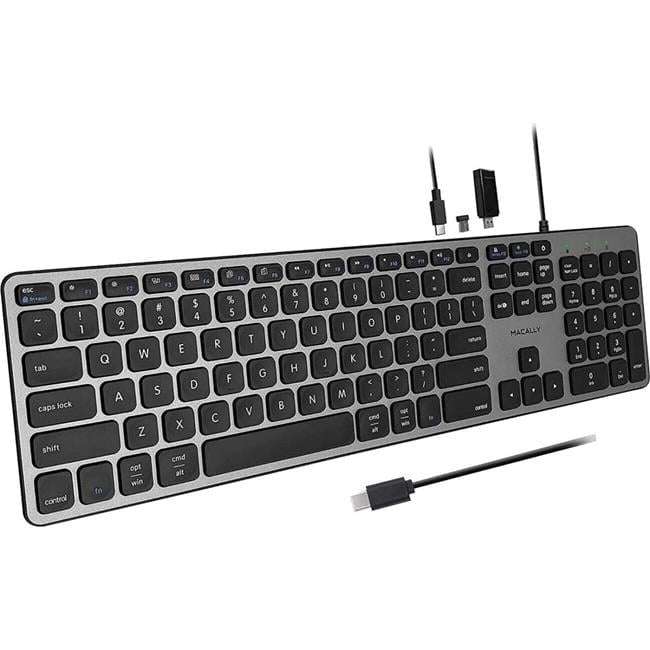 Macally Premium Wired USB C Keyboard with USB Ports - Connect Up to 3 ...