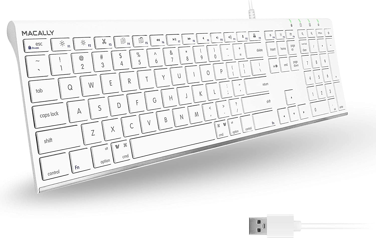 Macally Slim USB Wired Keyboard for comfortable Mac and Windows Full ...