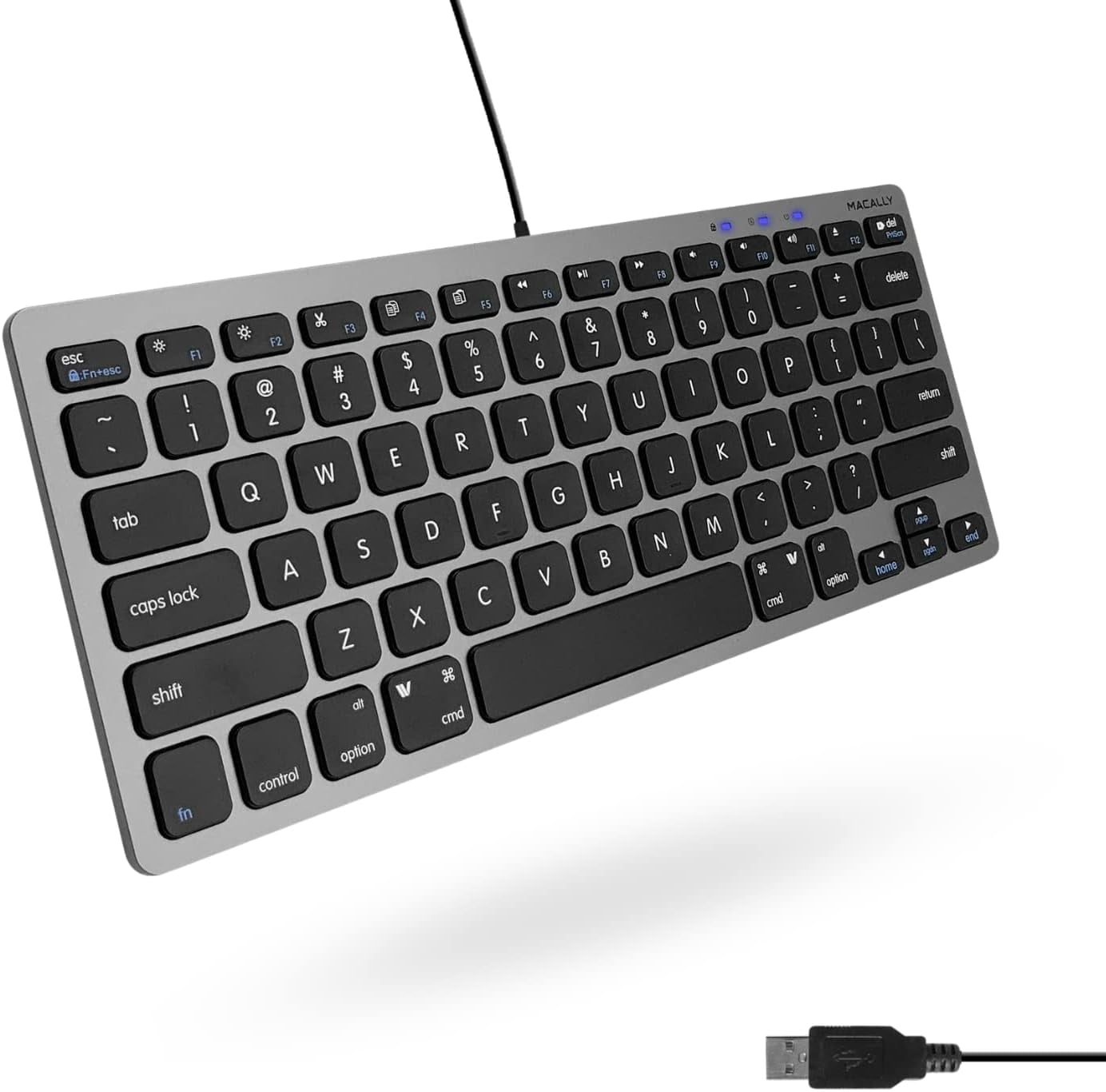 Macally Small USB Wired Keyboard for Mac and Windows - 78 Scissor Keys ...