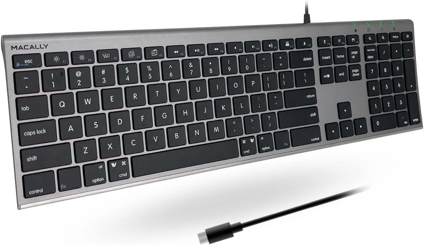 Macally USB C Wired Keyboard for Mac - Slim Space Gray with Scissor ...