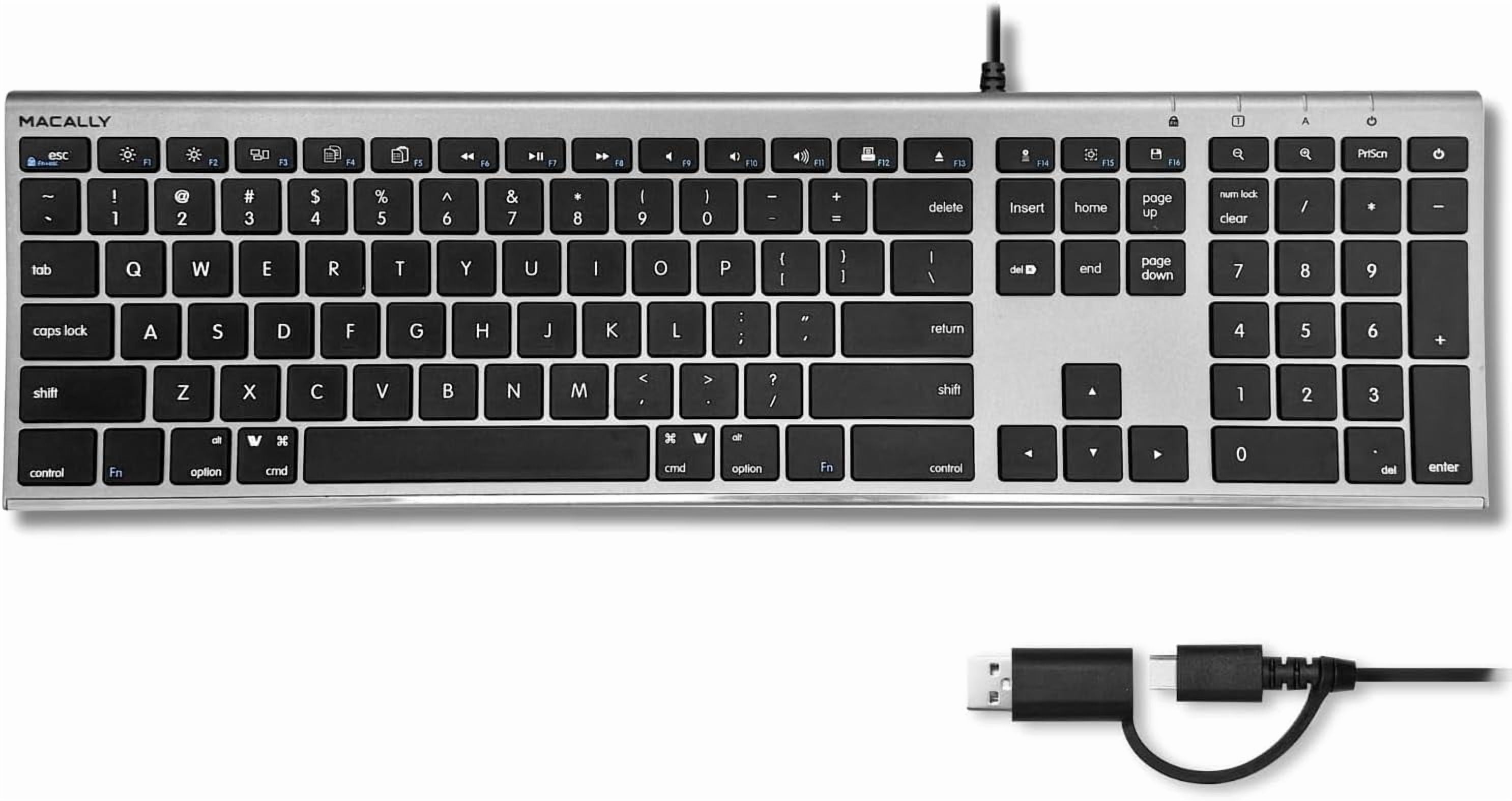 Macally USB C Keyboard (Upgraded) - Dual USB A + C Plug - Wired ...