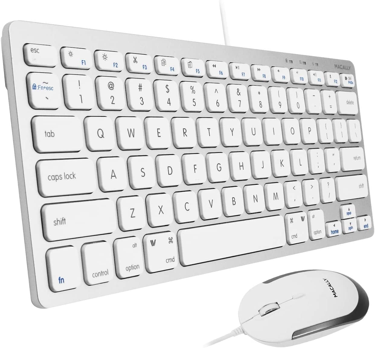 Macally Mini USB Wired Keyboard & Mouse Combo for Mac, PC - Compact for ...