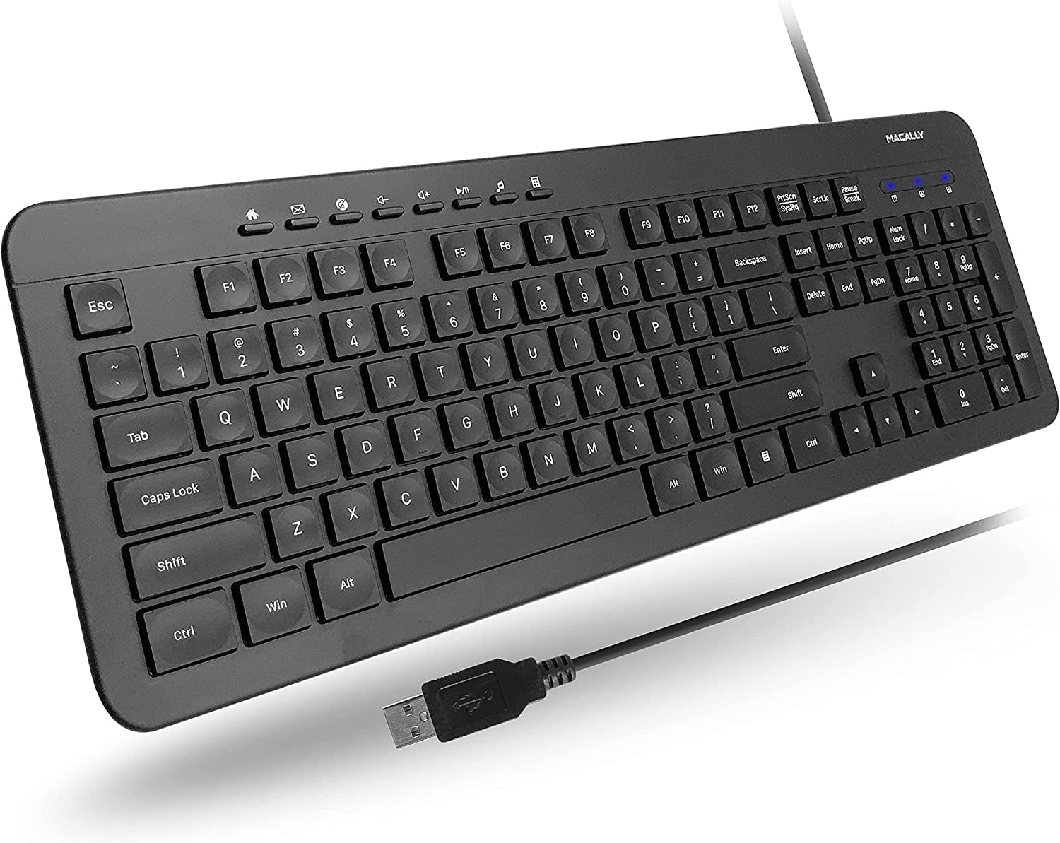 Macally Wired Keyboard, Full Size Ergonomic USB Keyboard, Numeric Keypad, 8 Hot Keys - Walmart.com