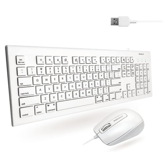 Macally Wired Keyboard & Mouse Combo, 104 Keys, 15 Apple Shortcuts for ...