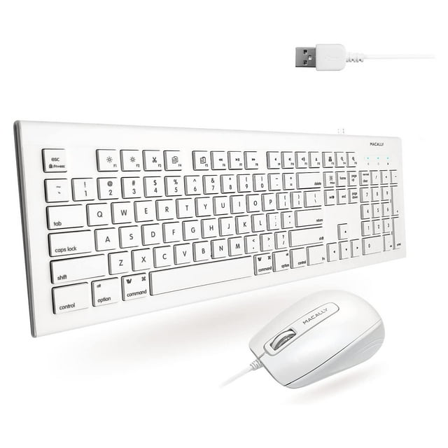 Macally Wired Keyboard & Mouse Combo, 104 Keys, 15 Apple Shortcuts for ...