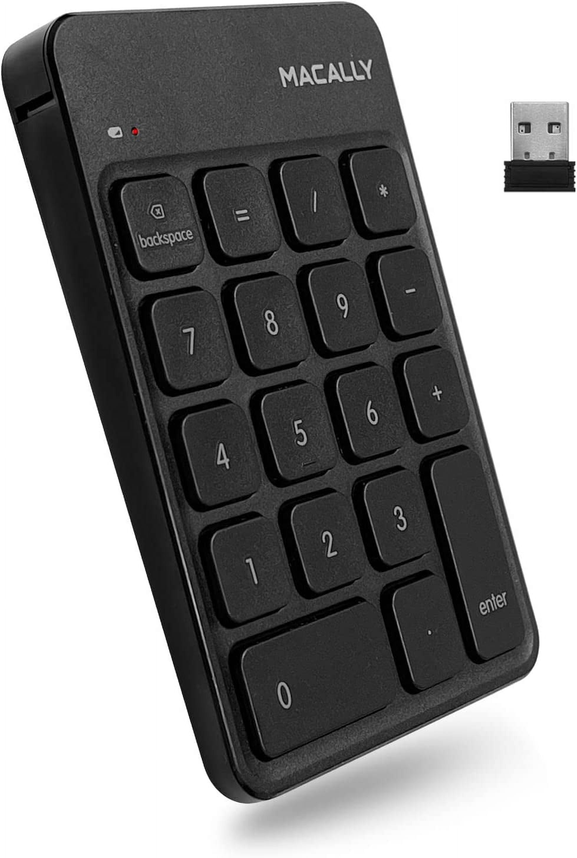 Macally Wireless Number Pad for Laptop - Slim 2.4G USB Number Keypad - 18 Key Rechargeable ...