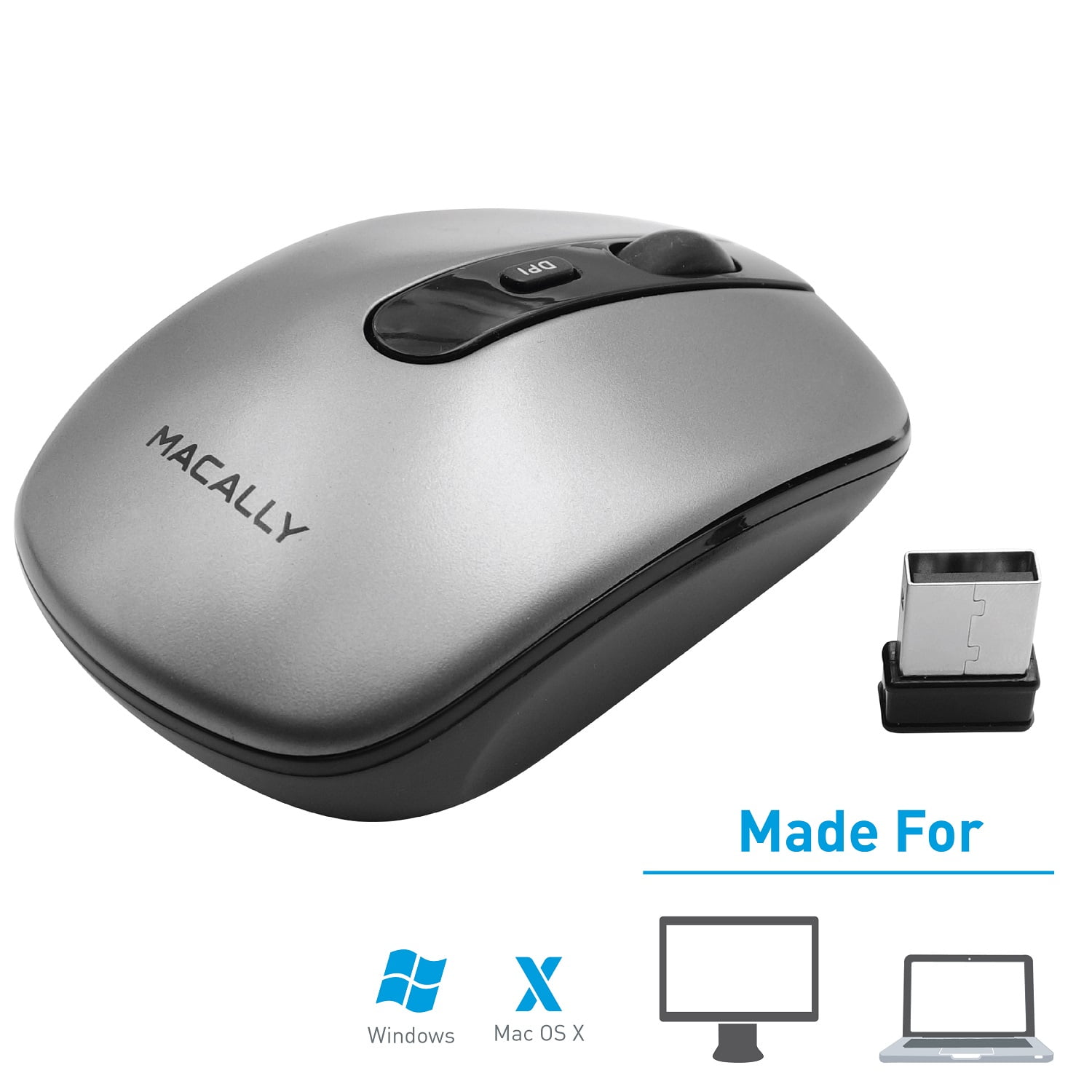 Macally Wireless Rechargeable Mouse - Compact Laptop Mouse with 1600 ...
