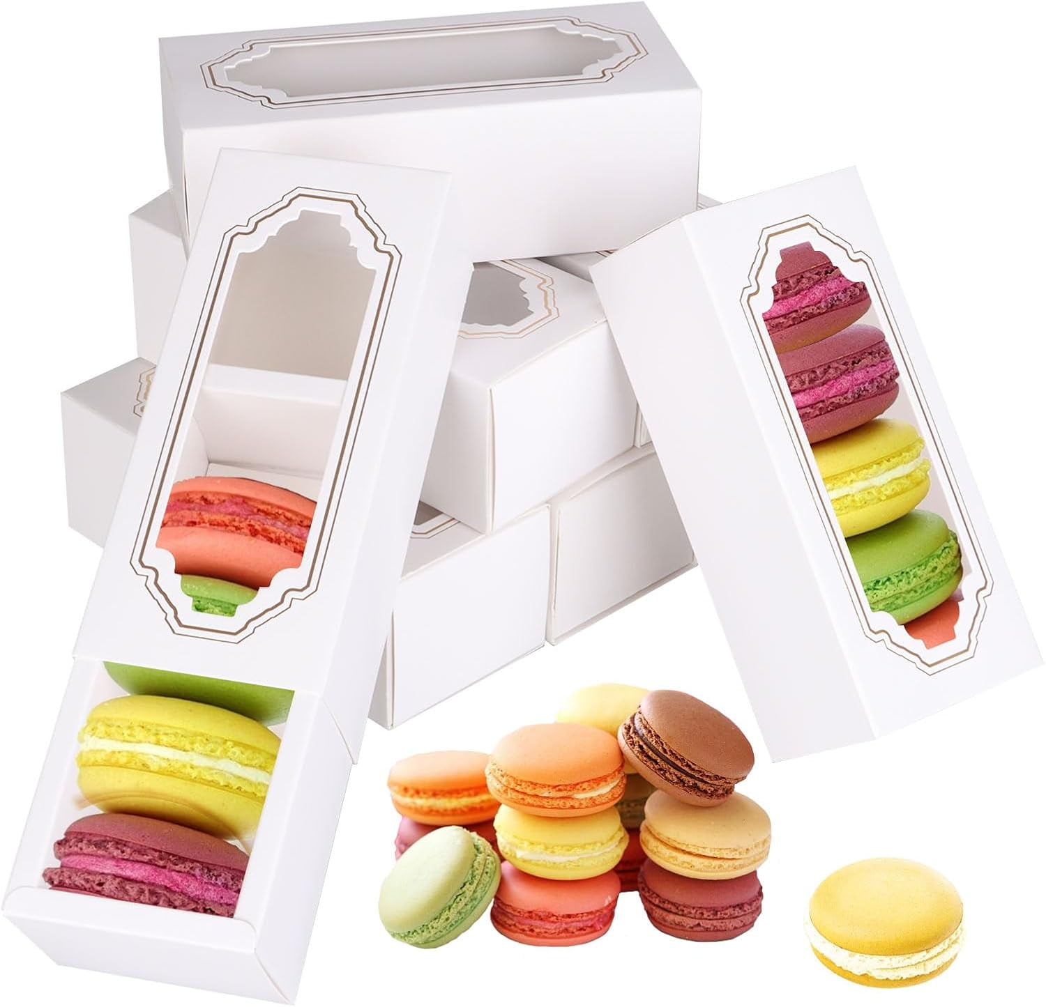 Macaron Boxes for 5 to 6, 50 Pack White Macarons Packaging Boxes with ...