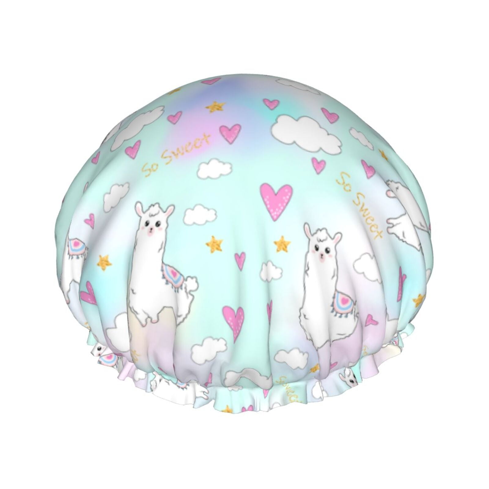 Macaron Color Cute Alpaca Love Shower Cap for Women, Double Waterproof ...