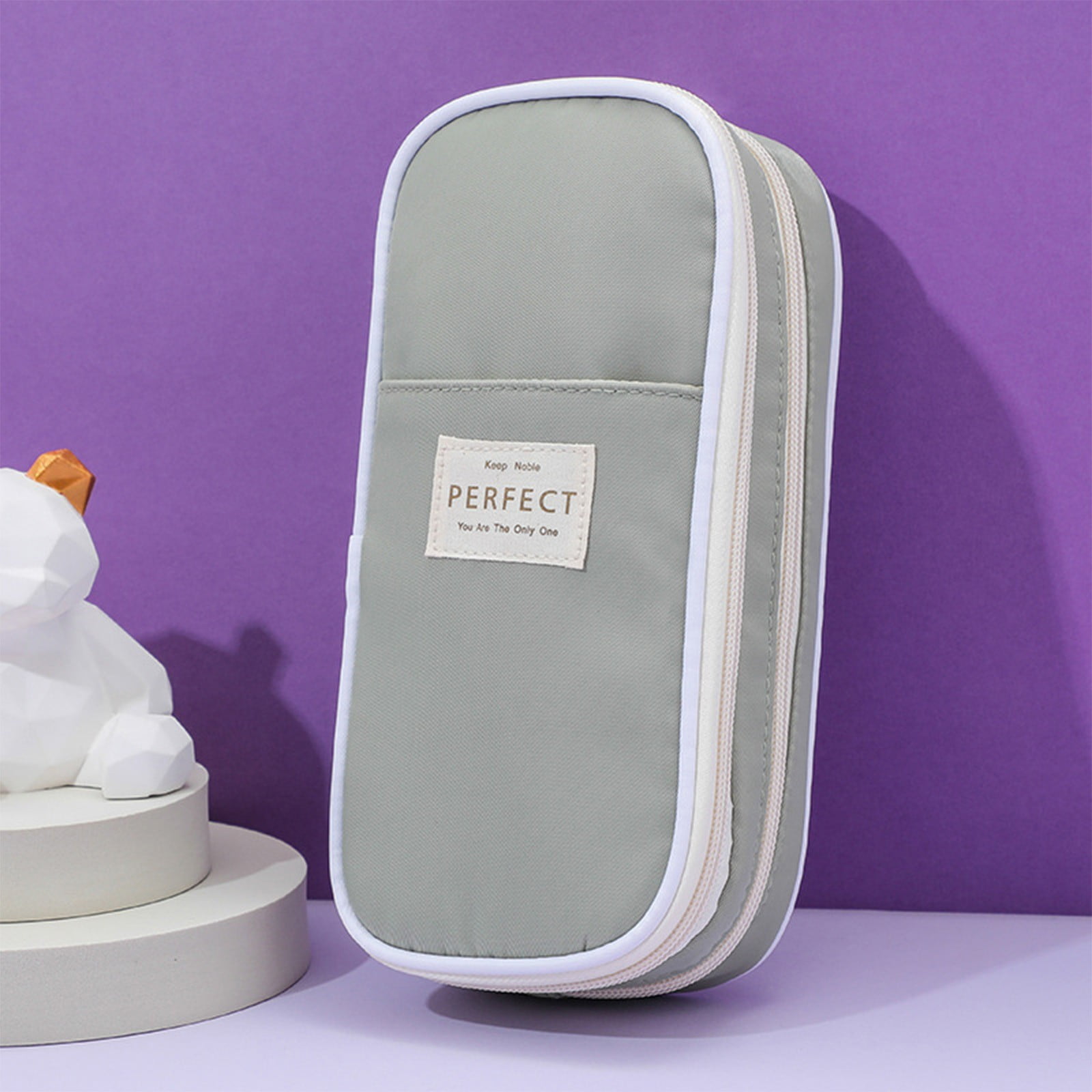 Macaron Colour Blocking Canvas Pencil Bag Large Capacity Student Kids ...