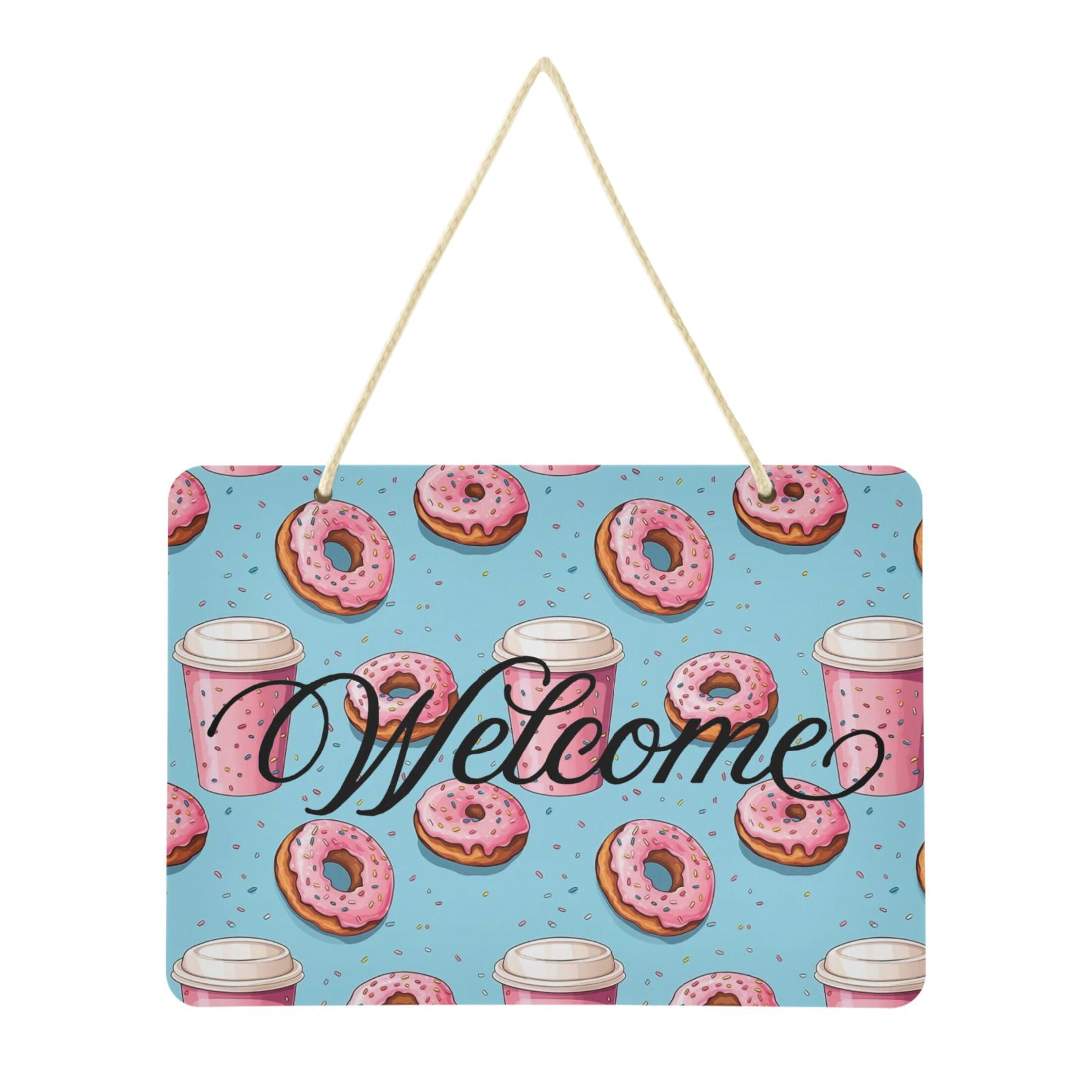 Macaron Donuts and Drink Welcome Sign Front Door PVC 14x10 inch Hanger ...