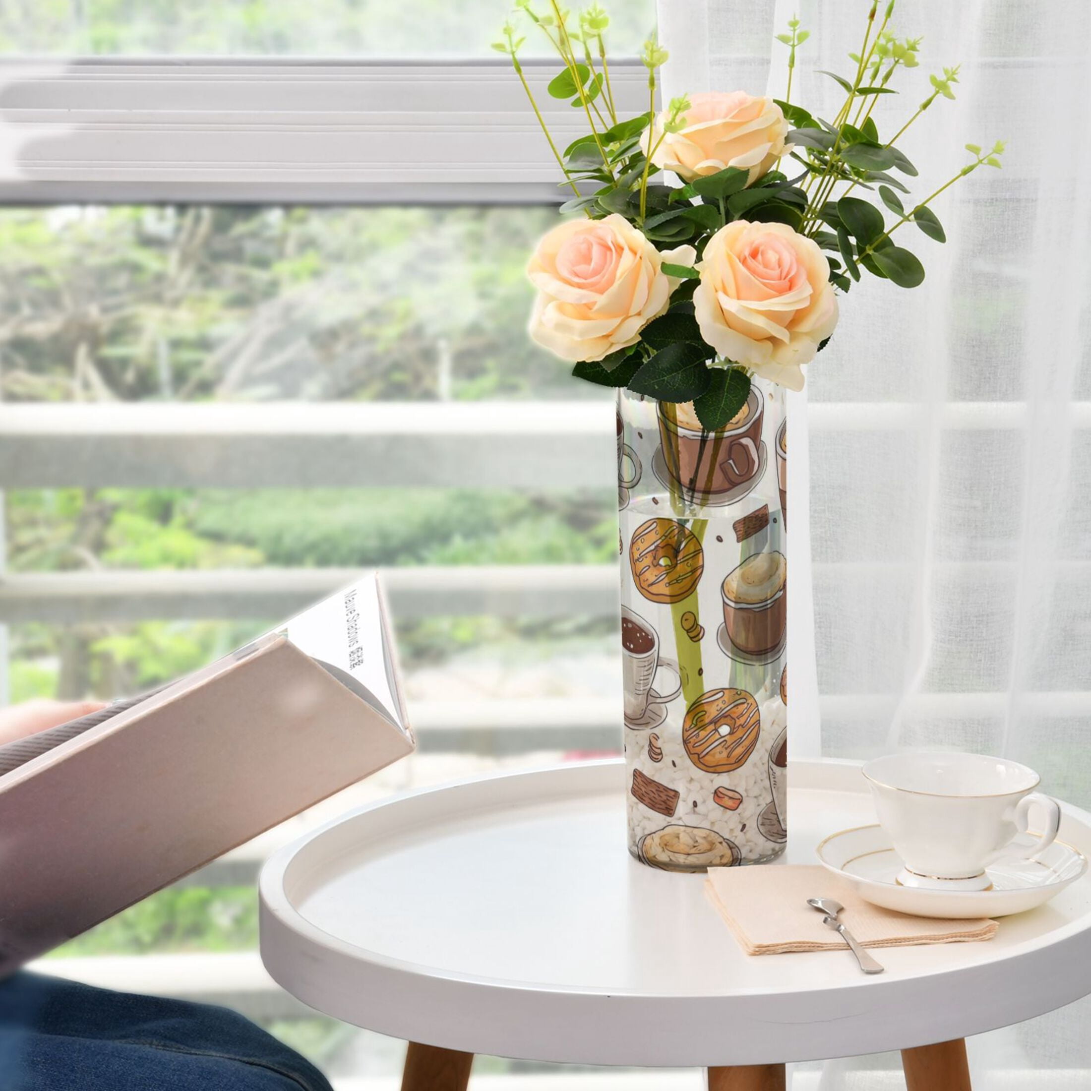 Macaron Donuts with Coffee Flower Vase 11.8x3.9 inch Vases Clear Non ...