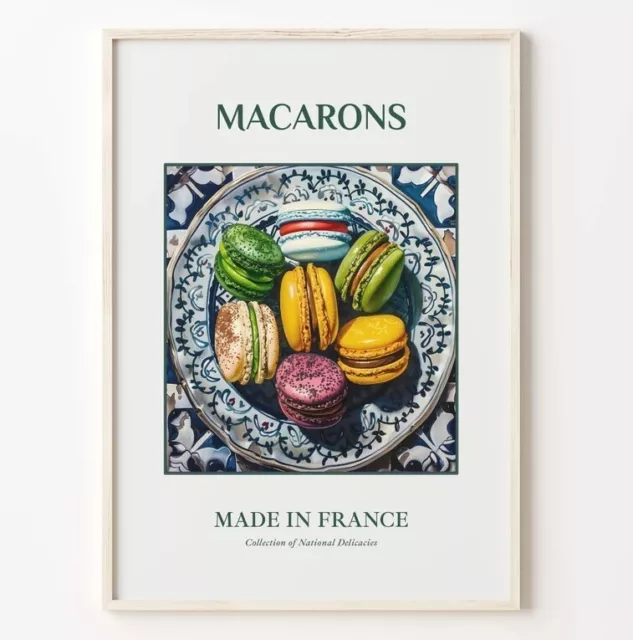 Macaron Wall Art Print, Maiolica Tile Plate Decor, French Food Poster ...