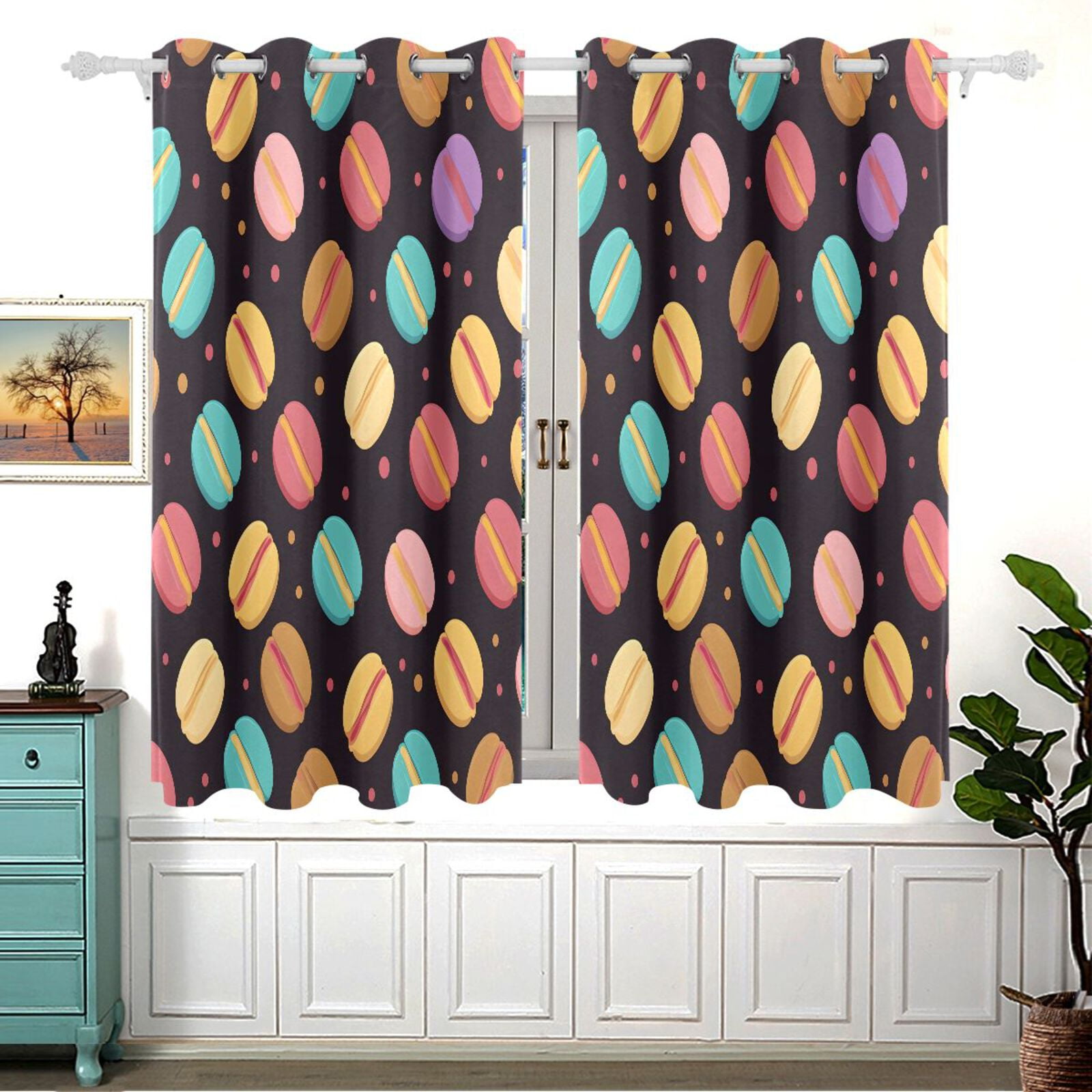 Macarons Black Black Out Curtains Aesthetic for Bedroom Living Room ...