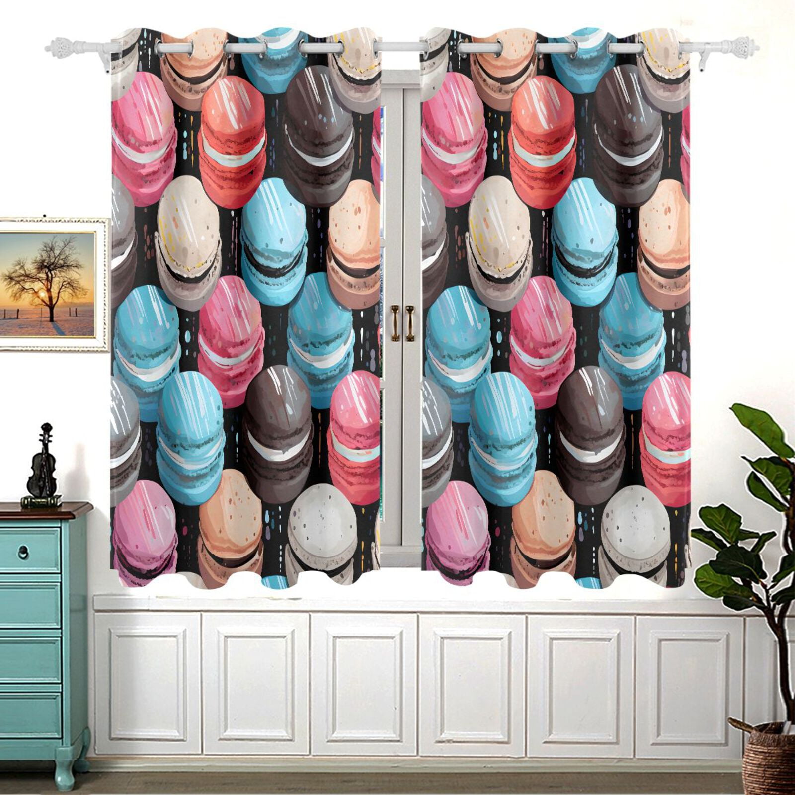Macarons Black Out Curtains Aesthetic for Bedroom Living Room Sliding ...