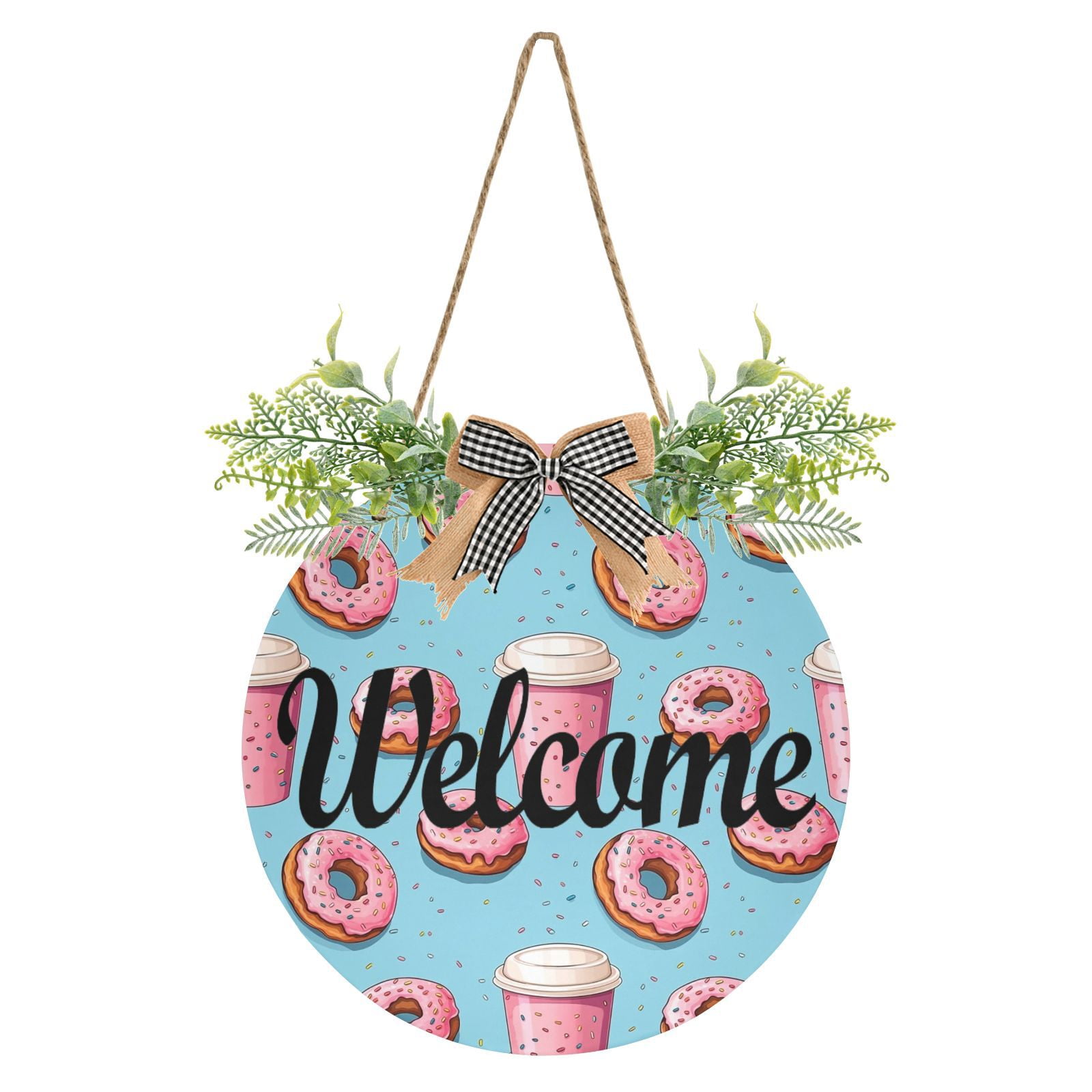Macarons Coffee Pink Welcome Sign for Front Door Wreath Door Sign for ...