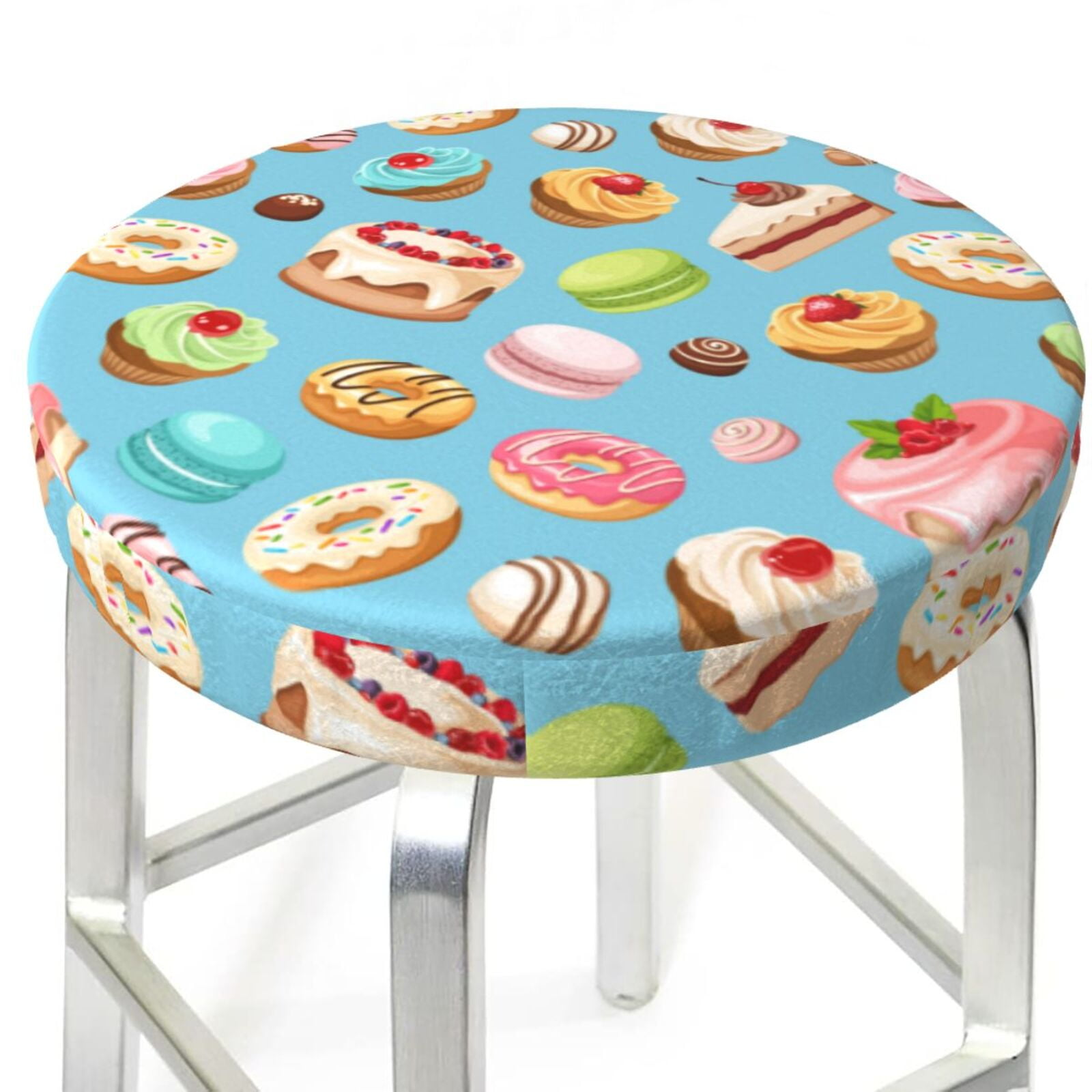 Macaroon Cake Donut Print Bar Stool Covers - Stretch Round Seat Covers ...
