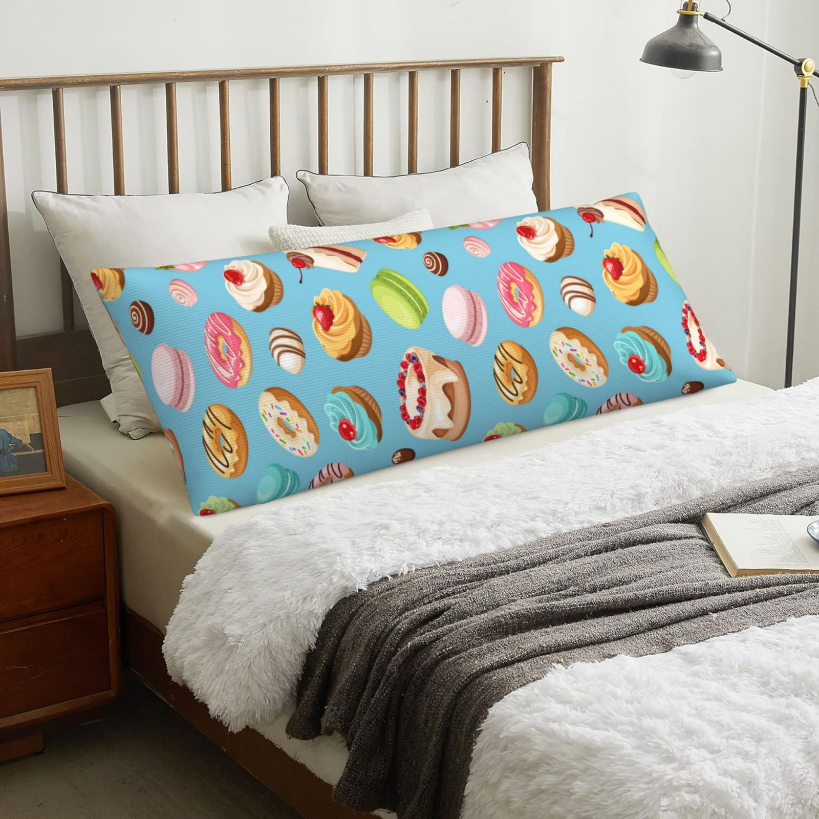 Macaroon Cake Donut Print Body Pillow Cover, Long Pillow Cover with ...