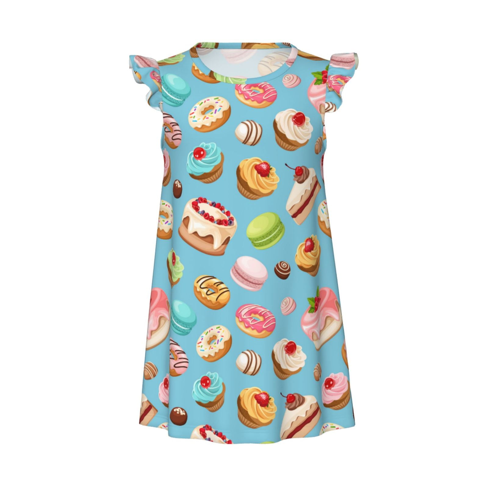 Macaroon Cake Donut Print Girls Nightgowns, Pajamas for Girls, Soft ...