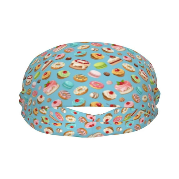 Macaroon Cake Donut Print Headbands for Women/Men, Elastic Wide Soft ...