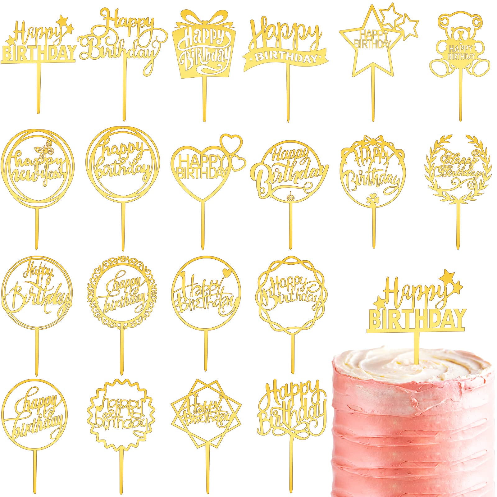 Macarrie 40 Pcs Happy DEF29 Birthday Cake Topper Gold Acrylic ...