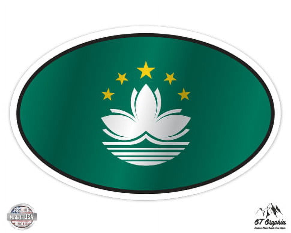 Macau Flag Oval - 7" Vinyl Sticker - For Car Laptop I-Pad - Waterproof ...