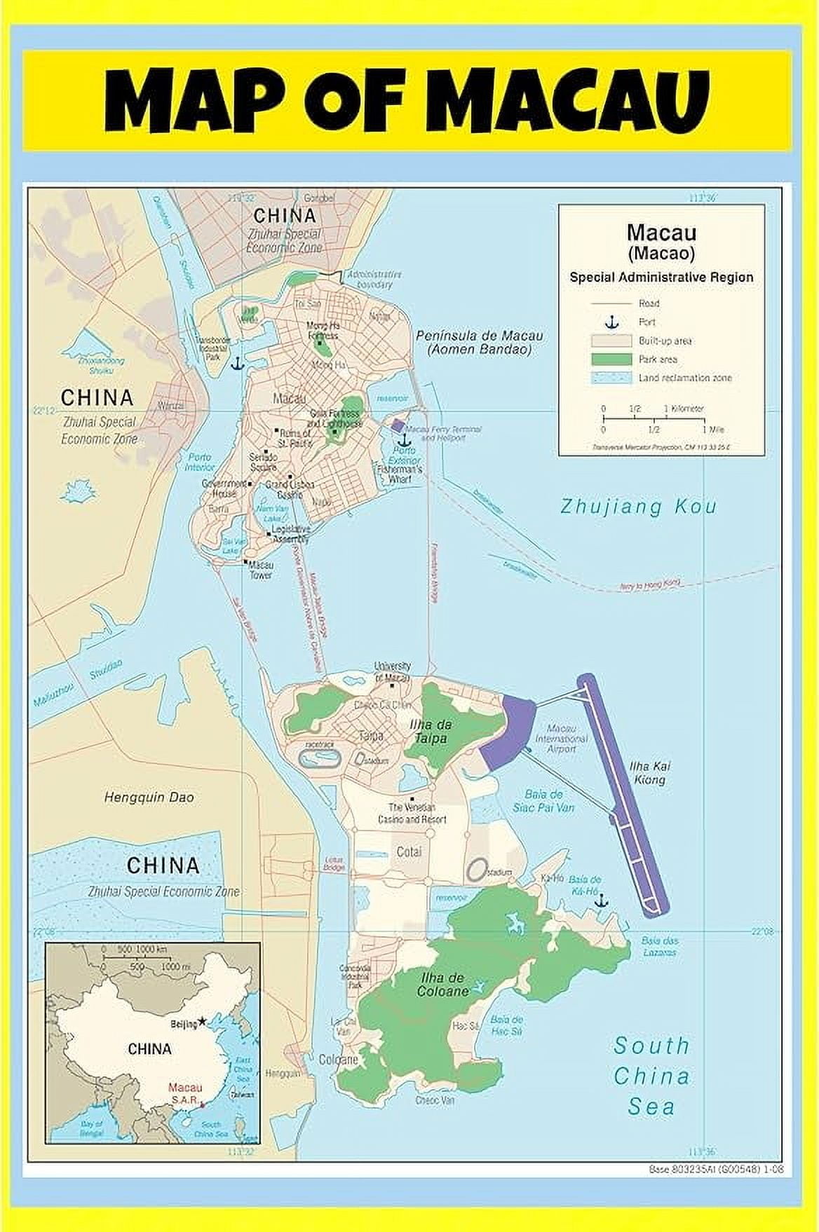 Macau Map Poster - Laminated Wall Map - 24x36 - Ideal for Classrooms ...