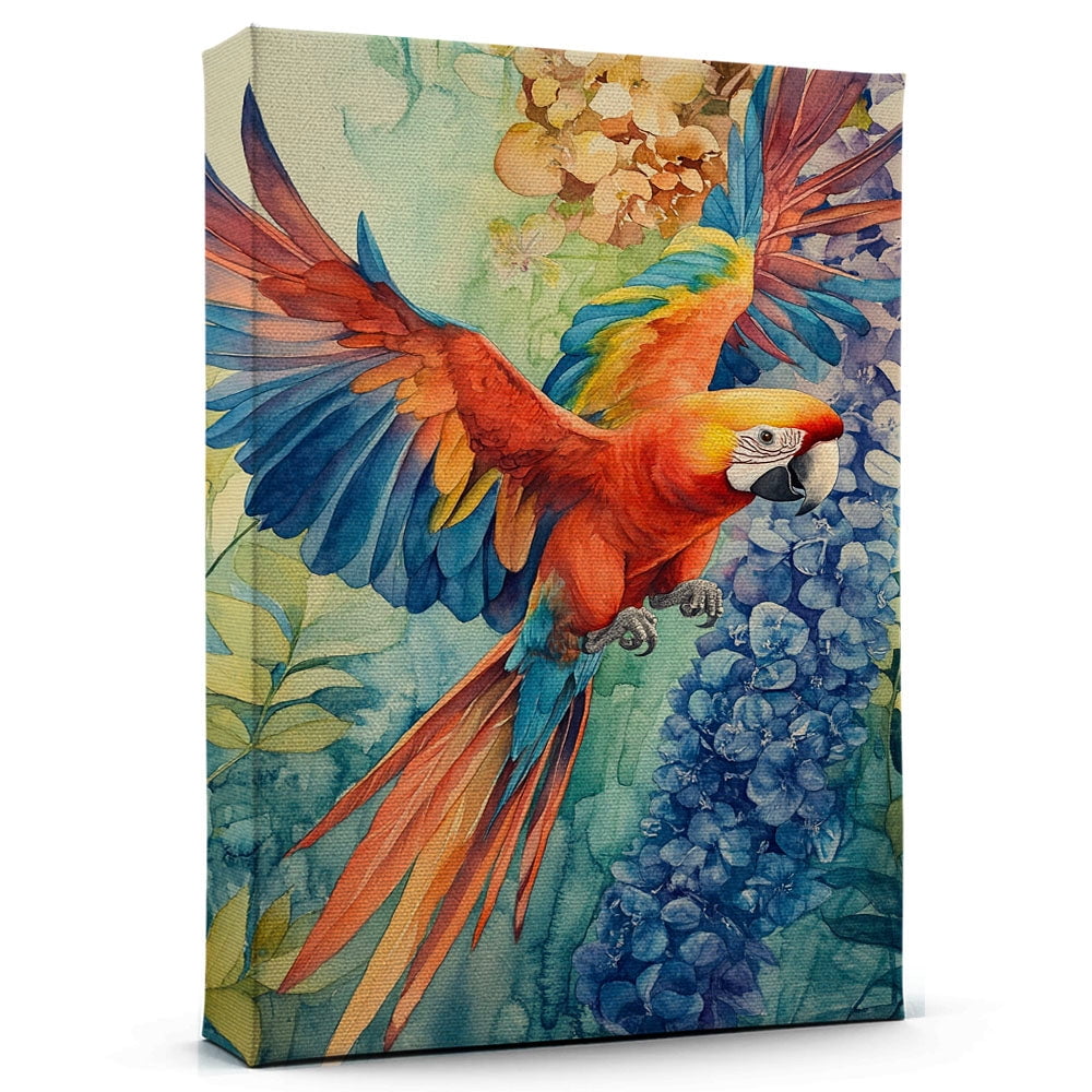 Macaw Flying Hyacinth Canvas, Colorful Macaw Flying Hyacinth Picture ...