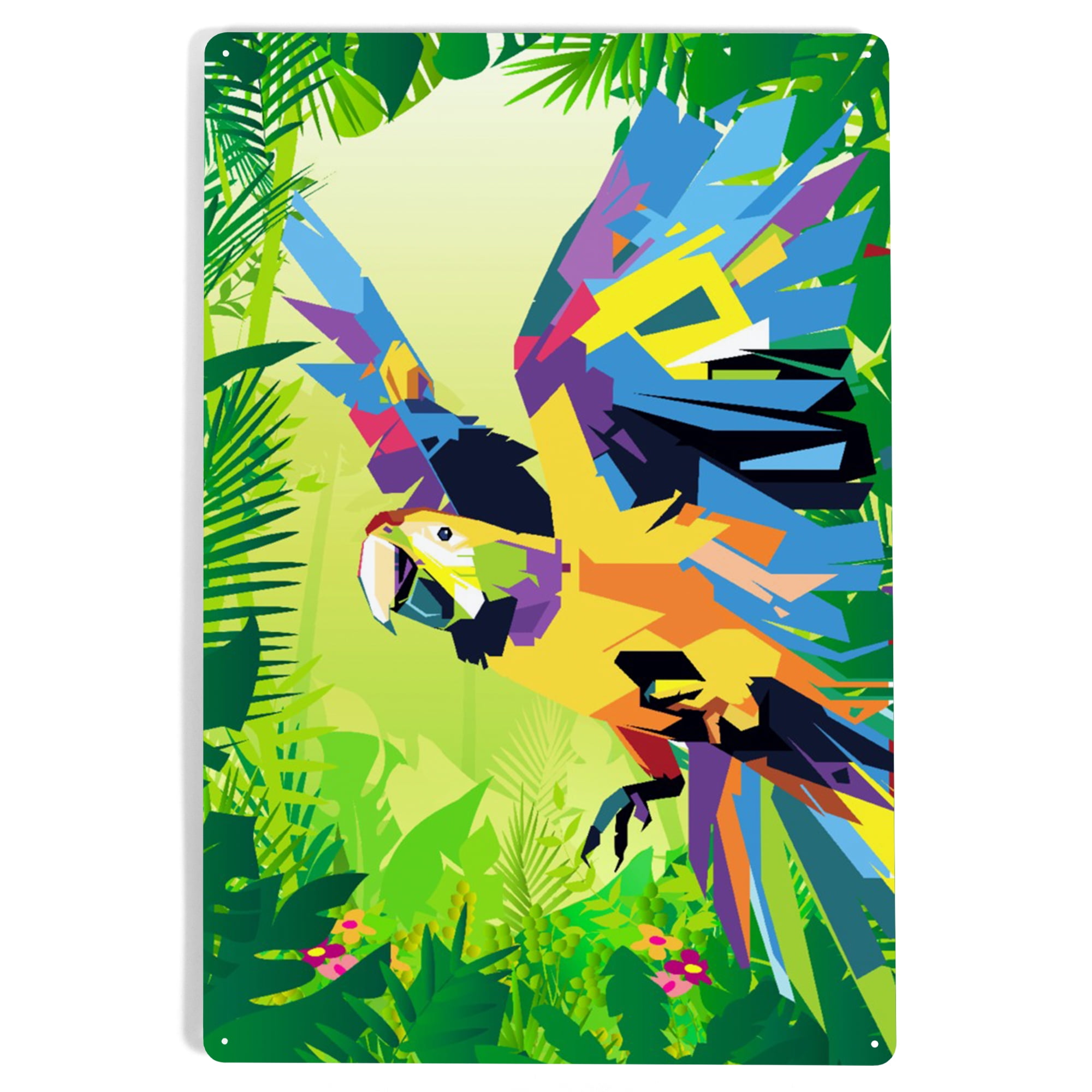 Macaw Flying in Jungle Scene, Vector Geometric (12x18 Aluminum Art ...