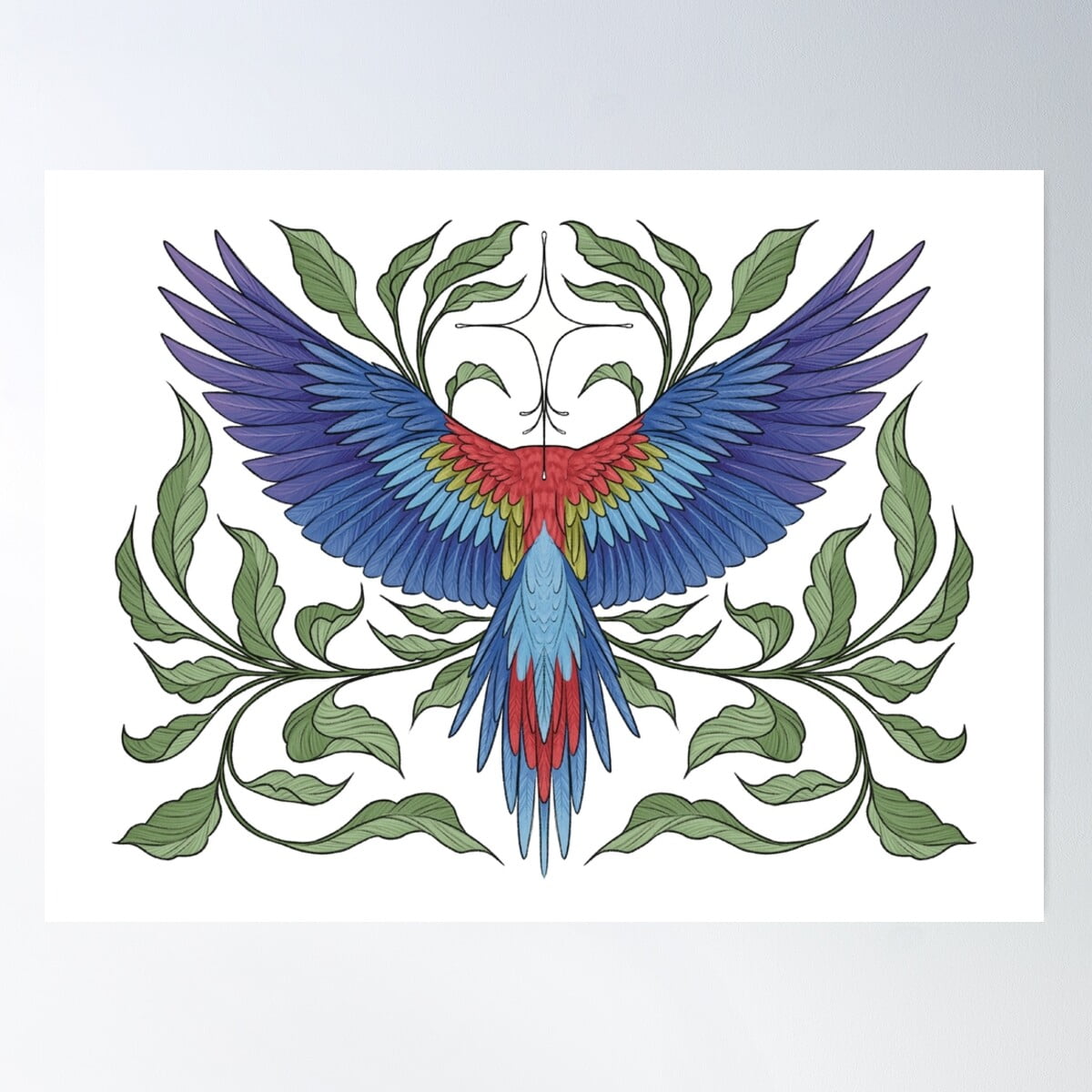 Macaw Parrot Wings With Vines Poster Wall Art, Modern Wall Decor For ...