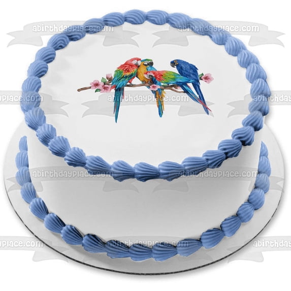 Bird Bakery - Macaw Parrots Watercolor Edible Cake Topper for Birthday ...