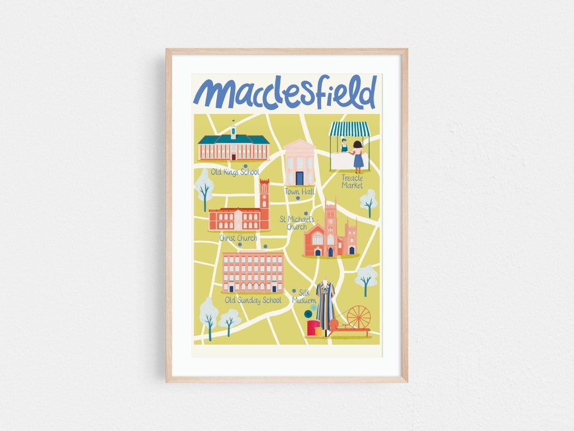Macclesfield Illustrated Map, England Town Map Illustration ...