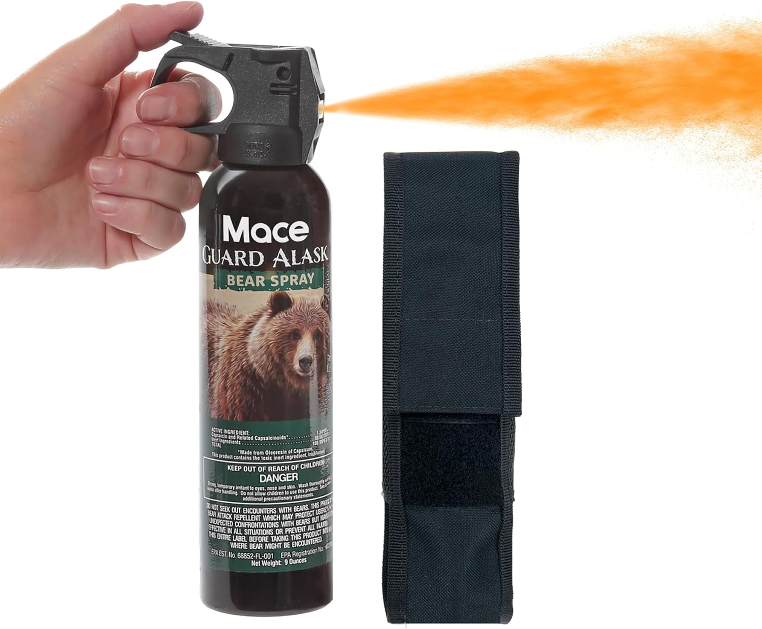 Mace Brand Guard Alaska Bear Deterrent Self Defense Spray with Heavy Duty Nylon Spray Holster, 9 ...