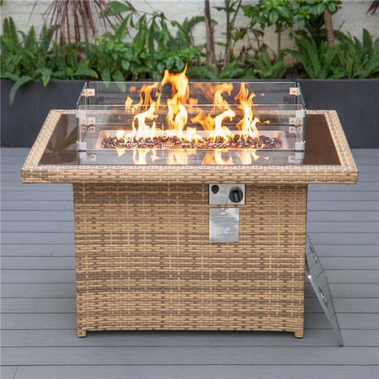 Mace Wicker Patio Modern Propane Fire Pit Table, Light Brown - Walmart.com