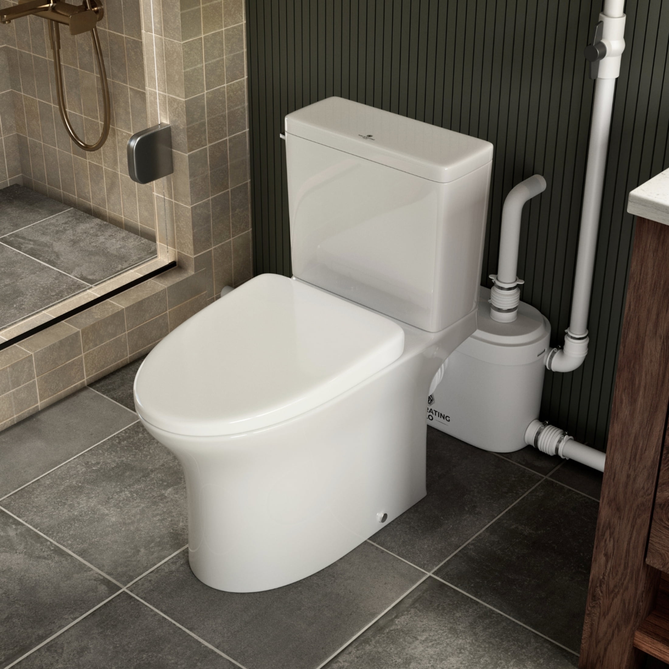 MaceratingFlo Upflush Toilet for Basement with 750W Macerator Pump, 4 ...