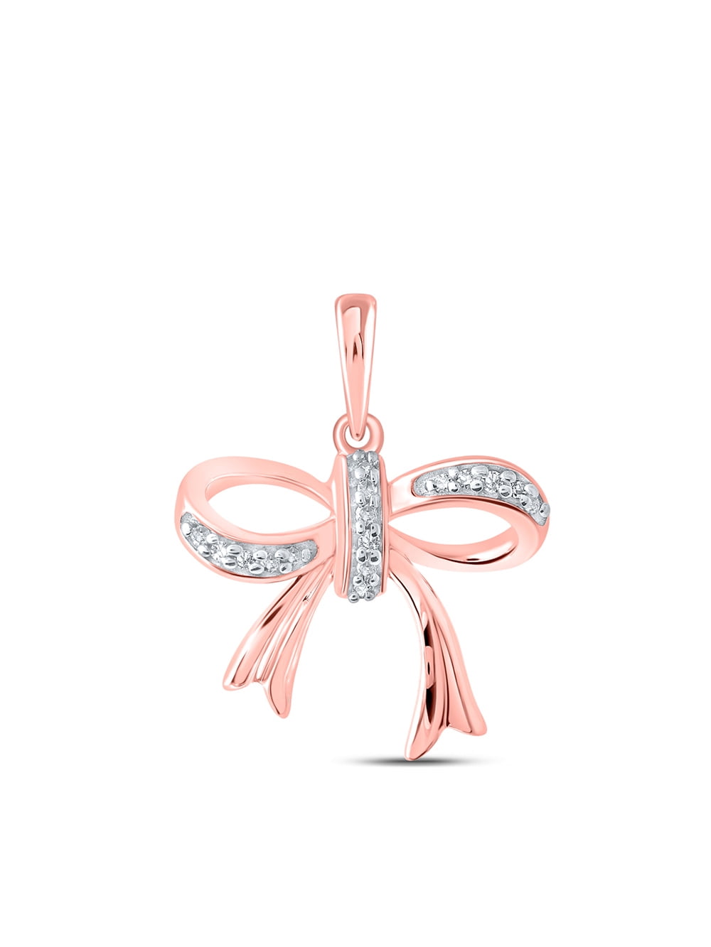 Macey Worldwide Jewelry 10k Rose Gold Diamond Ribbon Bow Fashion ...