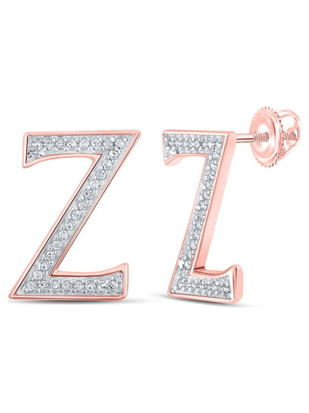 Macey Worldwide Jewelry 10k Rose Gold Diamond Z Initial Letter Earrings ...