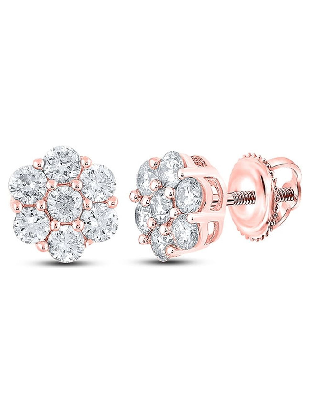 Macey Worldwide Jewelry 10k Rose Gold Mens Diamond Flower Earrings 1 ...