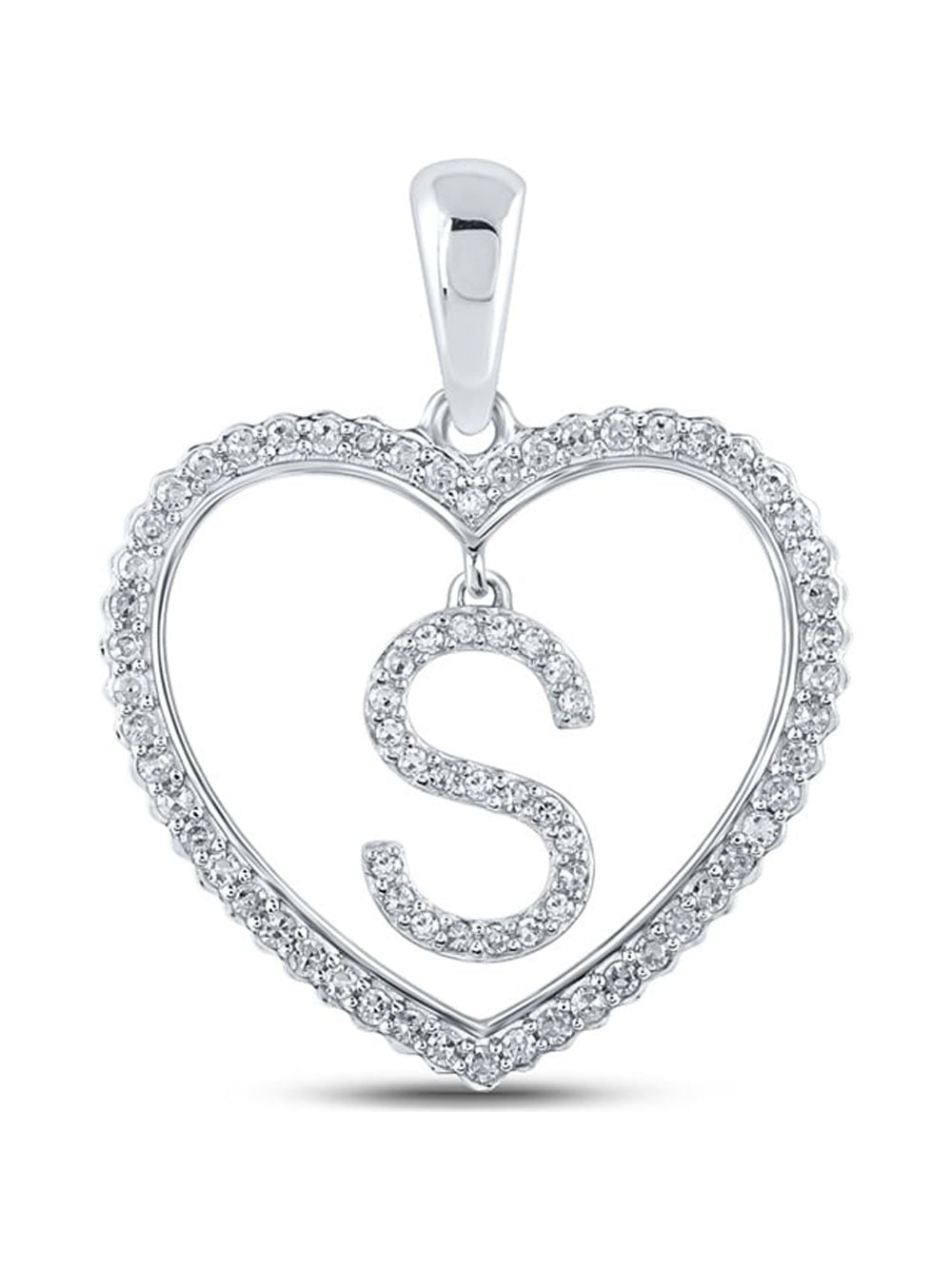 Macey Worldwide Jewelry 10k White Gold Diamond Lovely Heart S Letter ...