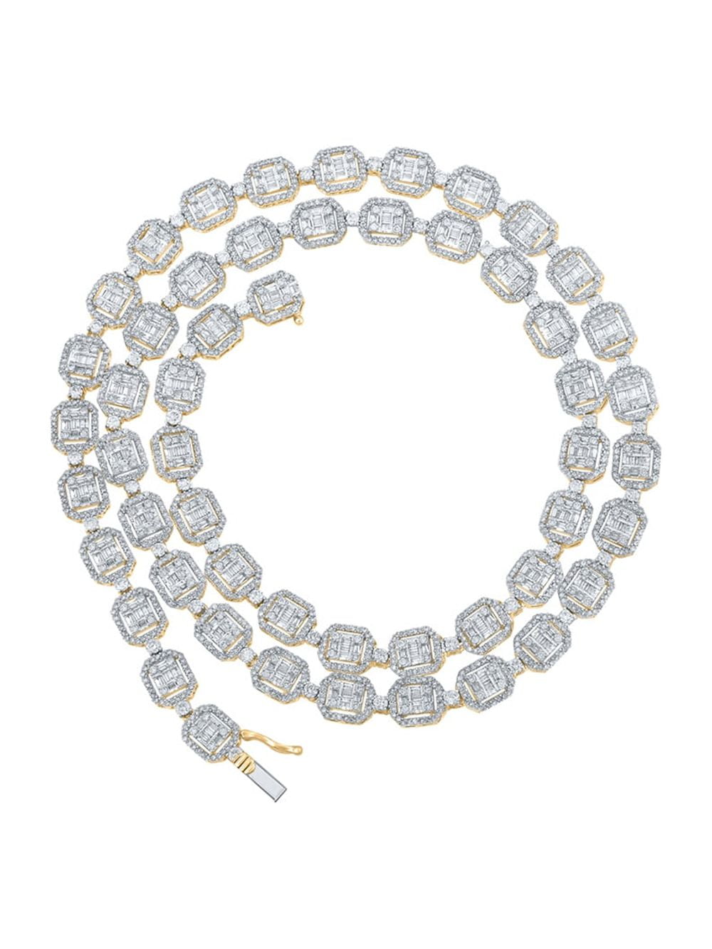 Macey Worldwide Jewelry 10k Yellow Gold Mens Baguette Diamond 24" Link ...
