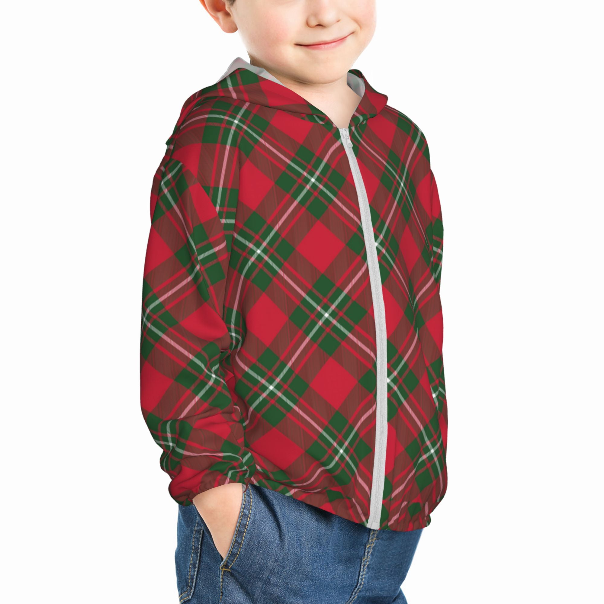 Macgregor Tartan Kilt Fabric Textile Diagonal Kids Zip-Up Hoodie Girls Boys Sun Protection ...