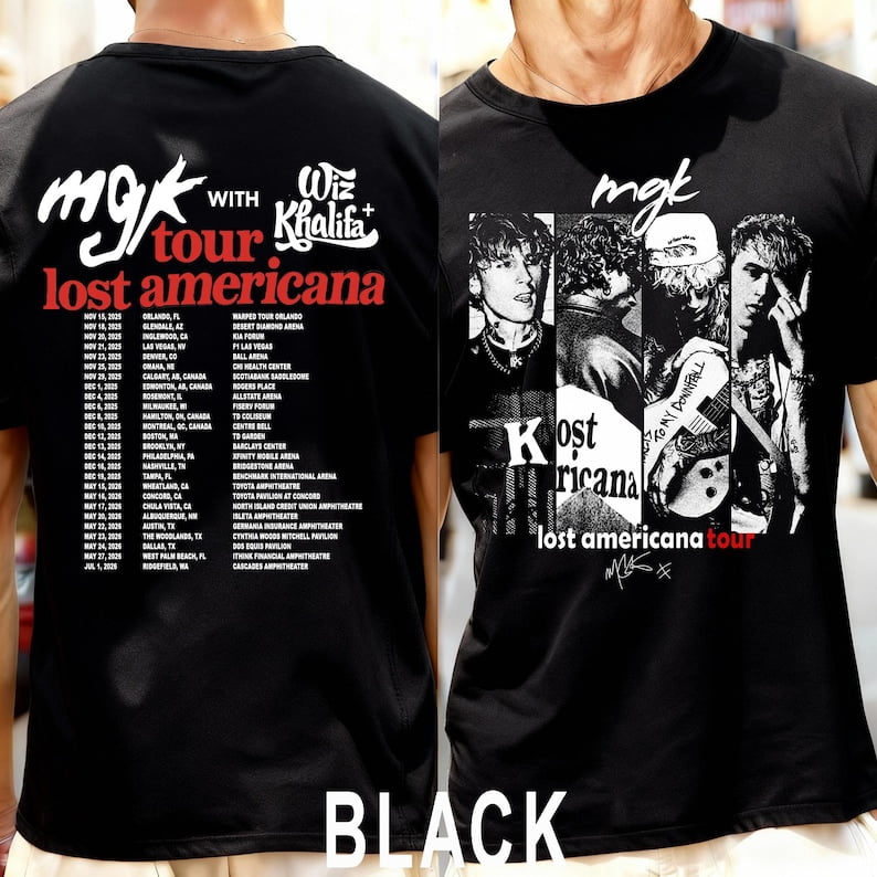 Mach!ne Lost American Tour Style Tee, MG-K Inspired Graphic Top, Khalif ...