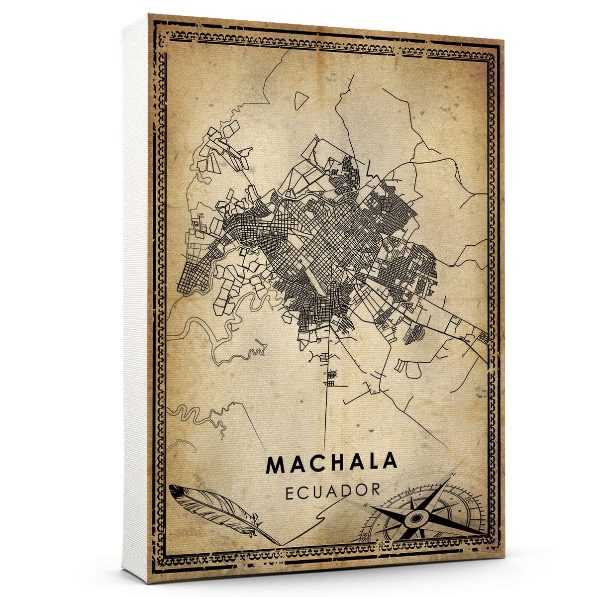 Machala Vintage Map Prints Canvas, Ecuador Map Art Canvas, Canvas ...