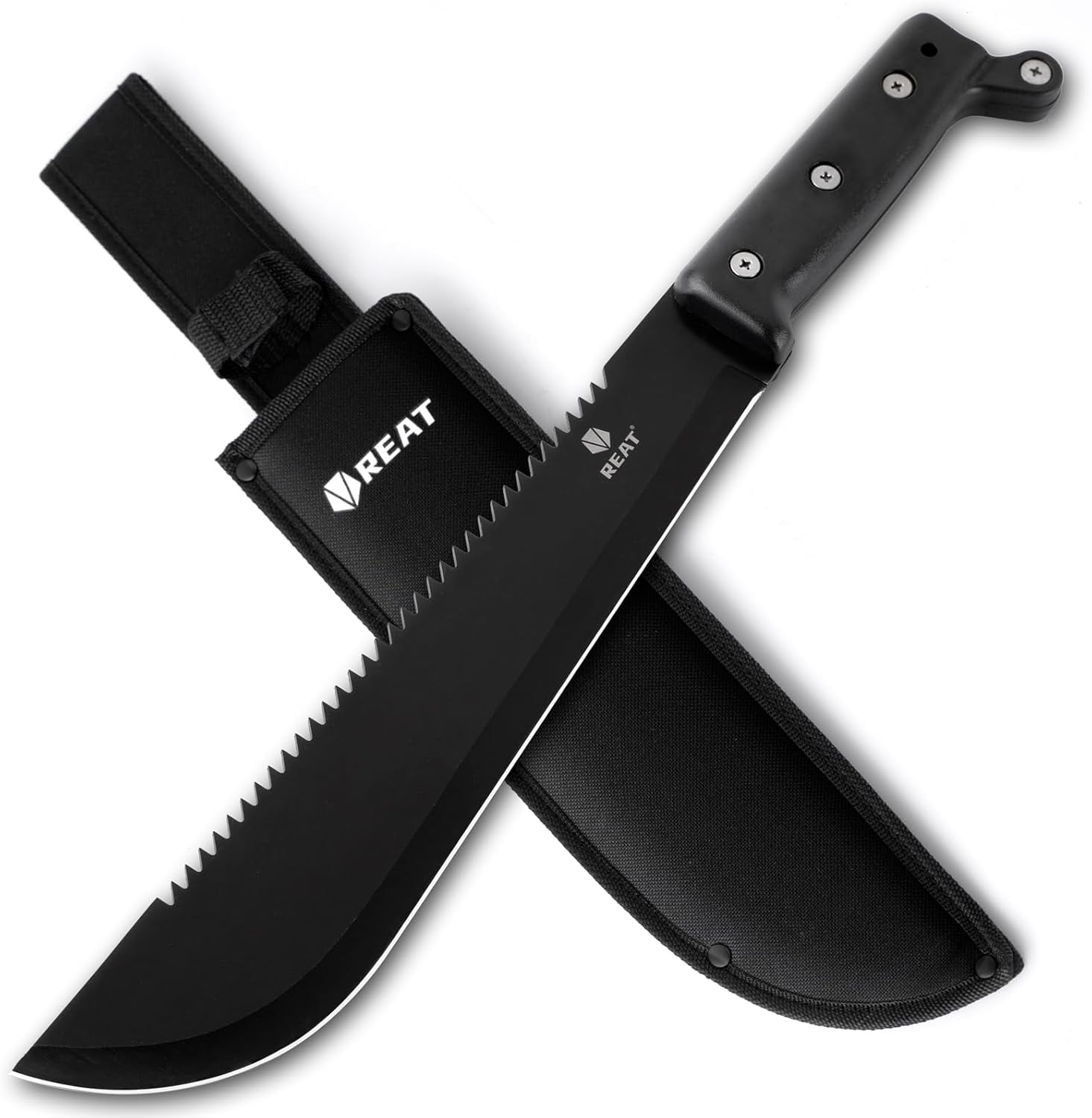 Machete with Saw, 17" Full Tang Machete with Sheath, Ergonomic No-Slip ...