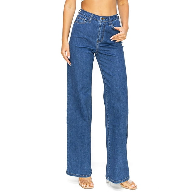 Machine Jeans Women's Juniors High Waist Wide-Leg Jeans (1, Dark Denim ...