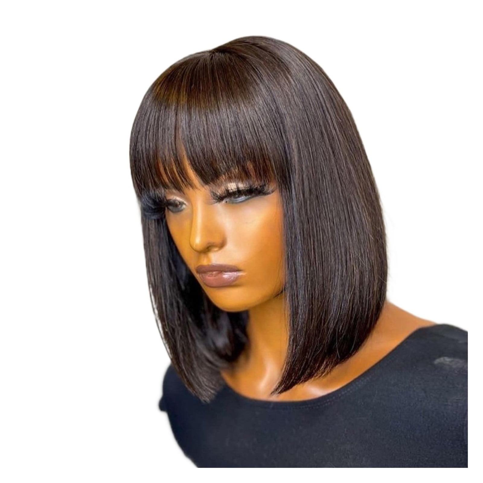 Machine Made Sew in Short Wig with Bangs Human Hair Wigs Brazilian ...